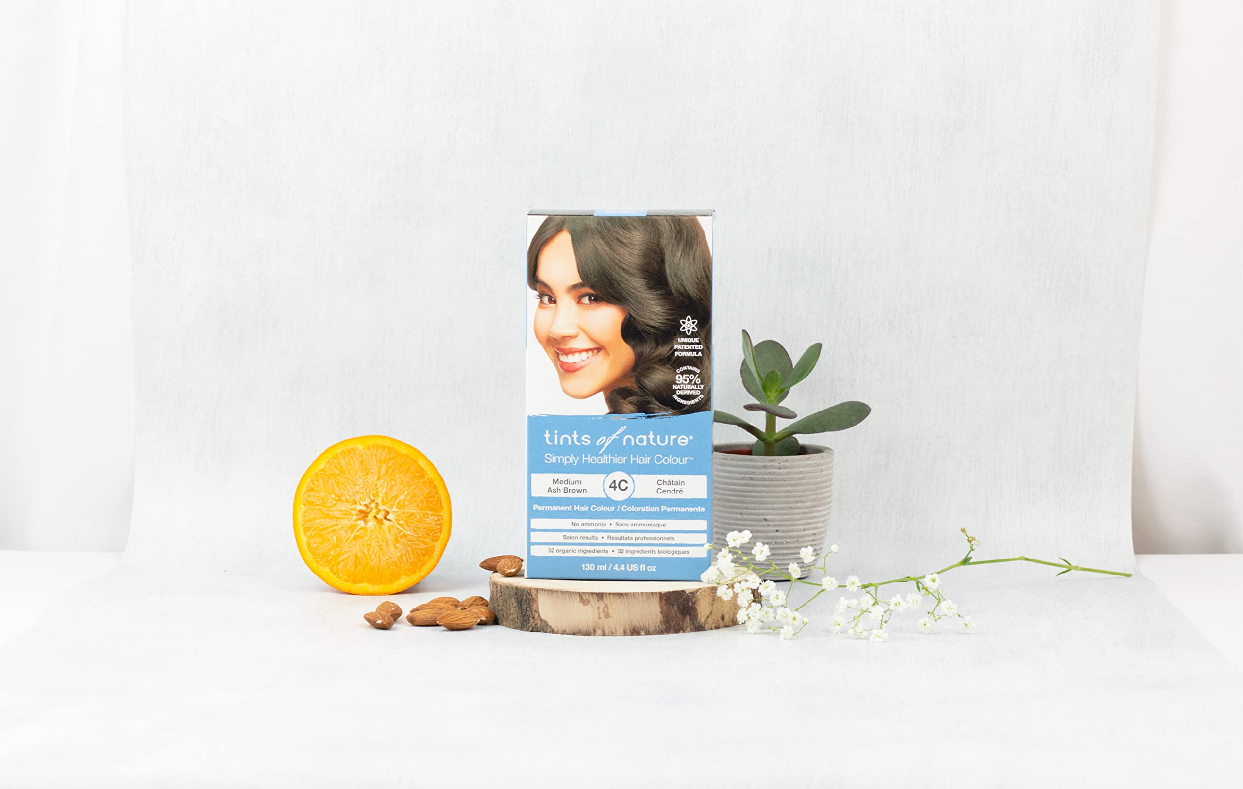Tints of Nature 4C Medium Ash Brown Permanent Hair Dye, Nourishes Hair and Covers Greys, Ammonia-Free, 130ml