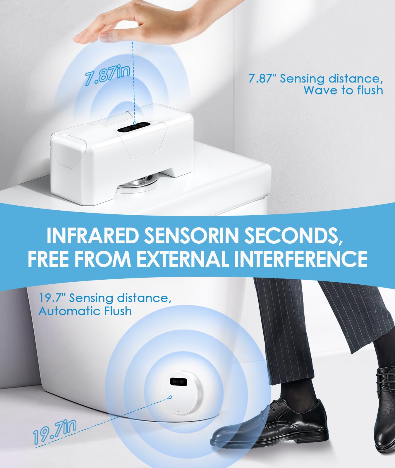 Automatic Toilet Flusher, 2023 Upgraded Touchless Toilet Flush Kit Toilet Flusher Replacement Kit for Most Homes and Public Toilets with Infrared Sensor, Rechargeable USB Charging and IPX6 Waterproof