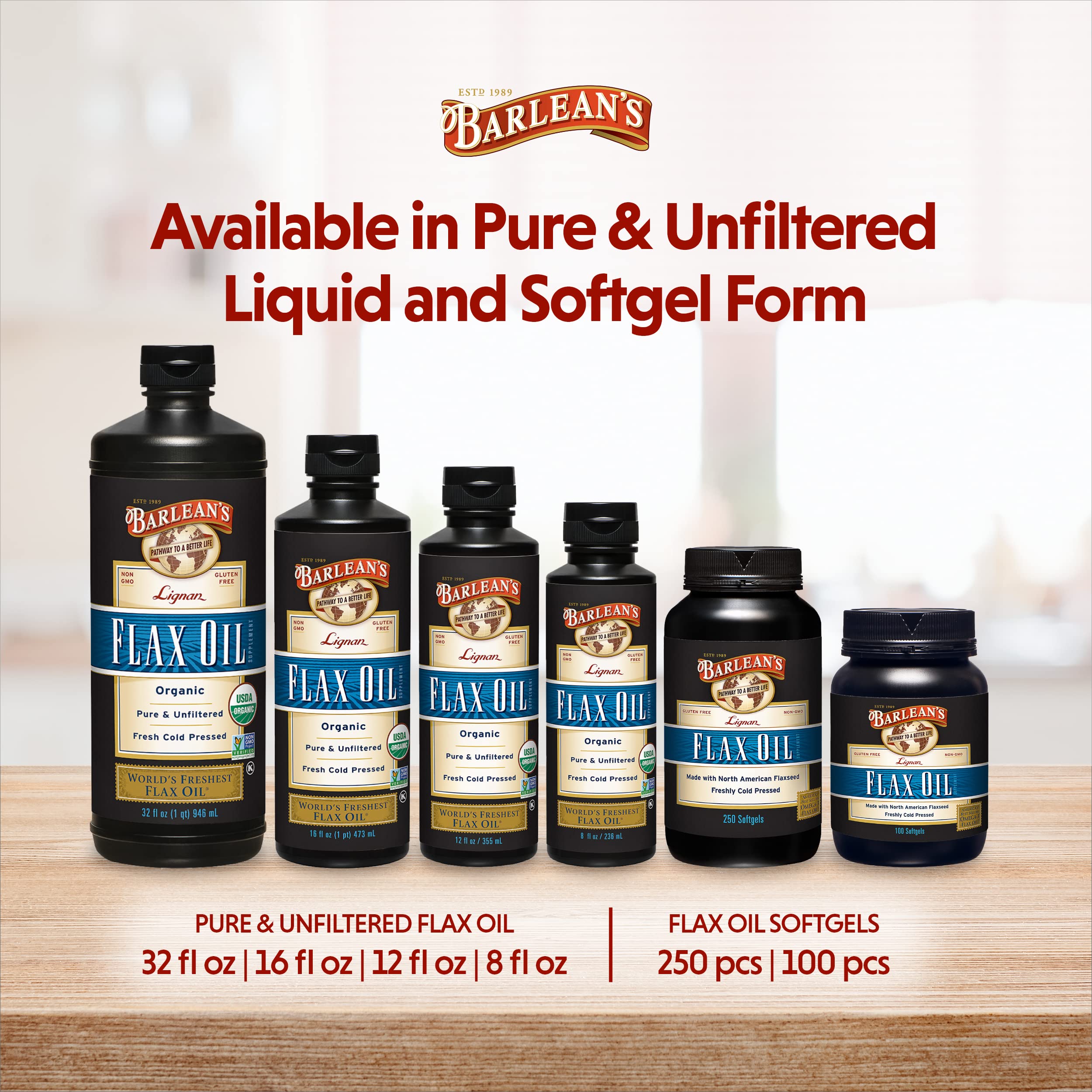 Barlean's Lignan Flaxseed Oil Softgels, Cold-Pressed Flax Seed Supplement with 1,550 mg ALA Omega-3 Fatty Acids for Joint & Heart Health, 1000mg, 250 ct