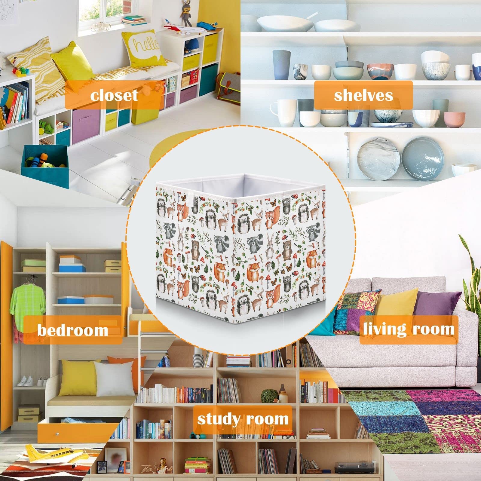 senya Large Storage Bins Woodland Animals Collapsible Foldable Storage Cubes Fabric Basket Closet Organizer Containers Box for Home Bedroom Office 11 x 11 x 11in
