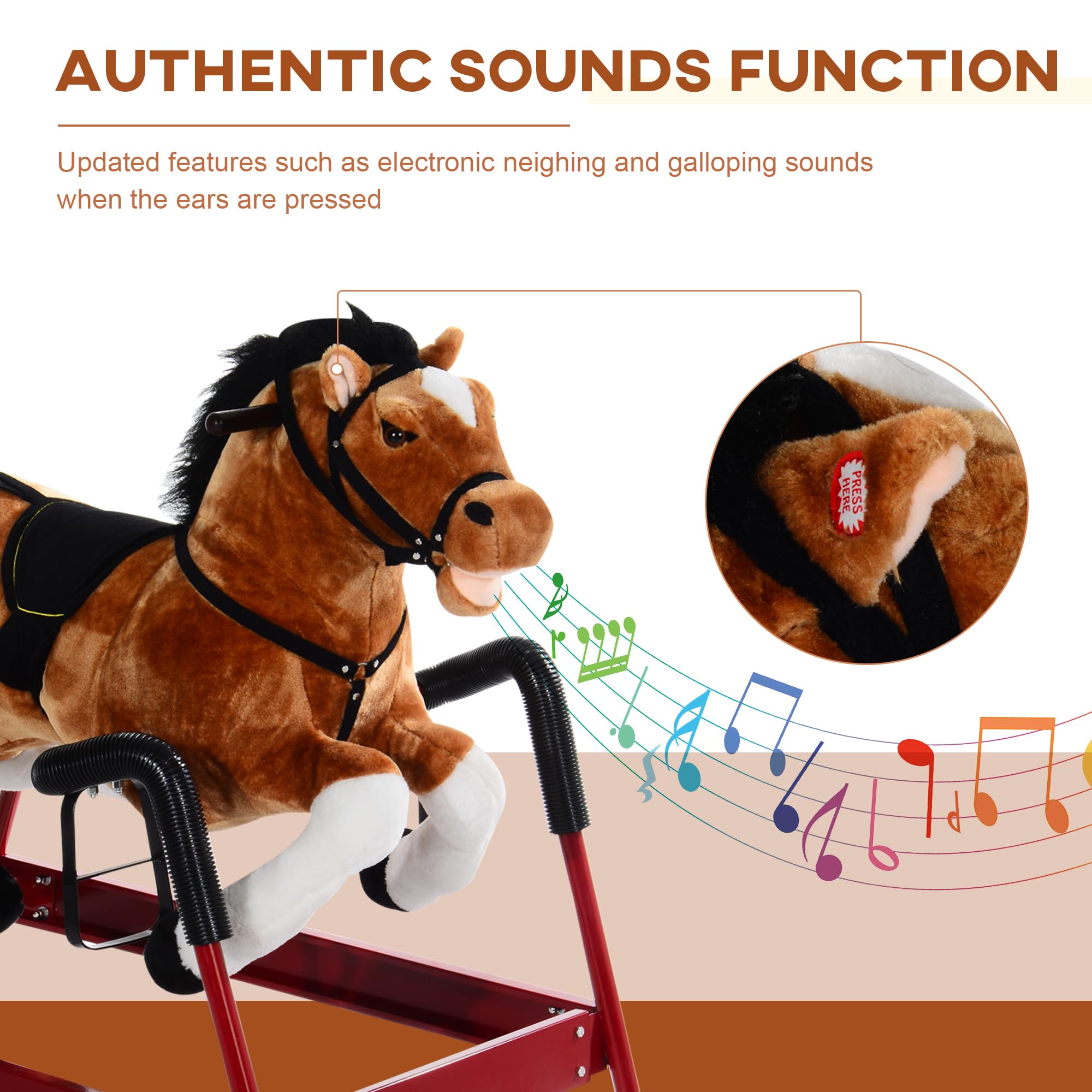 Qaba Durable Plush Toddlers Spring Rocking Horse, Bouncing Rocker Toy with Realistic Sounds