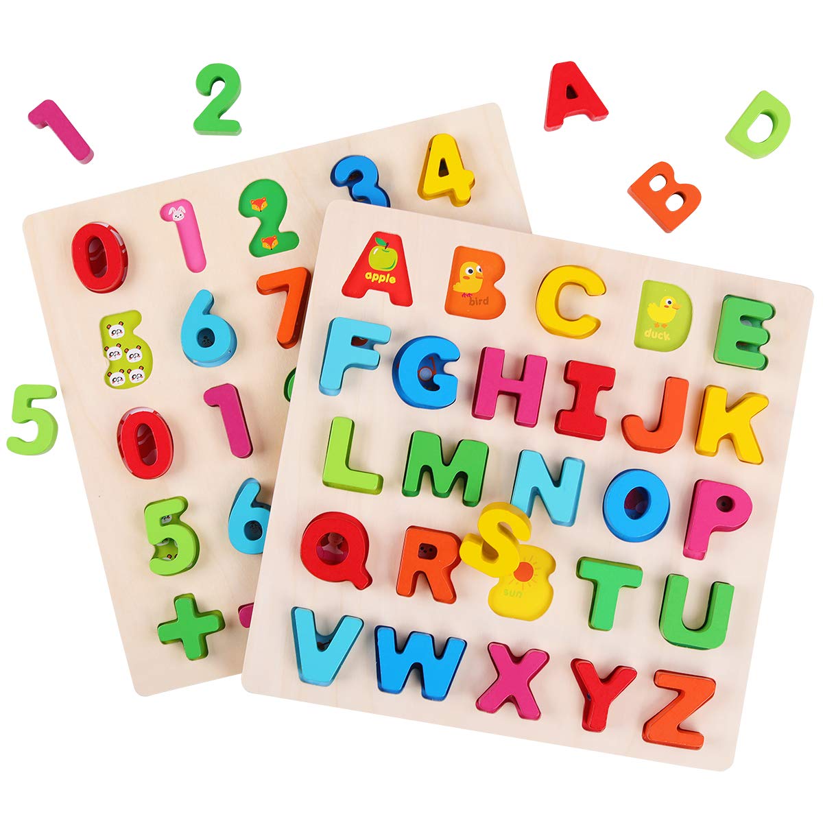 GEMEM Wooden Alphabet Puzzle Large Blocks Letters and Numbers Puzzles Educational Learning Blocks Board Toys for 3+ Years Old Preschool Boys & Girls Toddlers 2 Pack