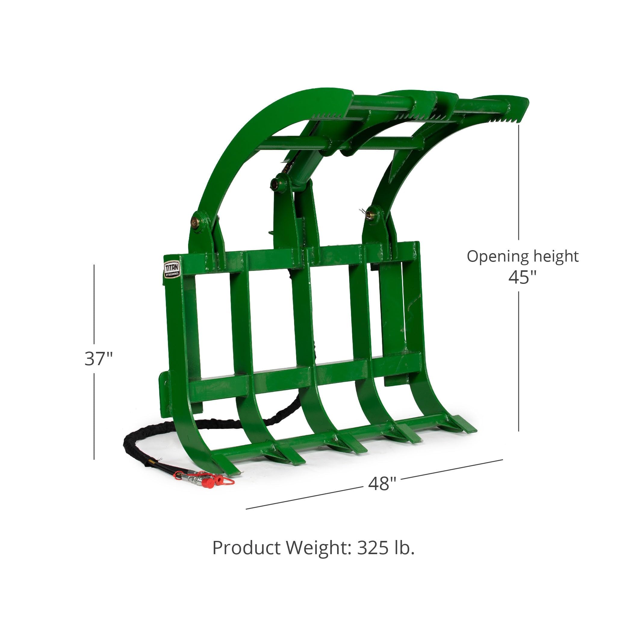 Titan Attachments 48â€ Light-Duty Single Cylinder Root Grapple Rake fits John Deere Tractors, Economy Series
