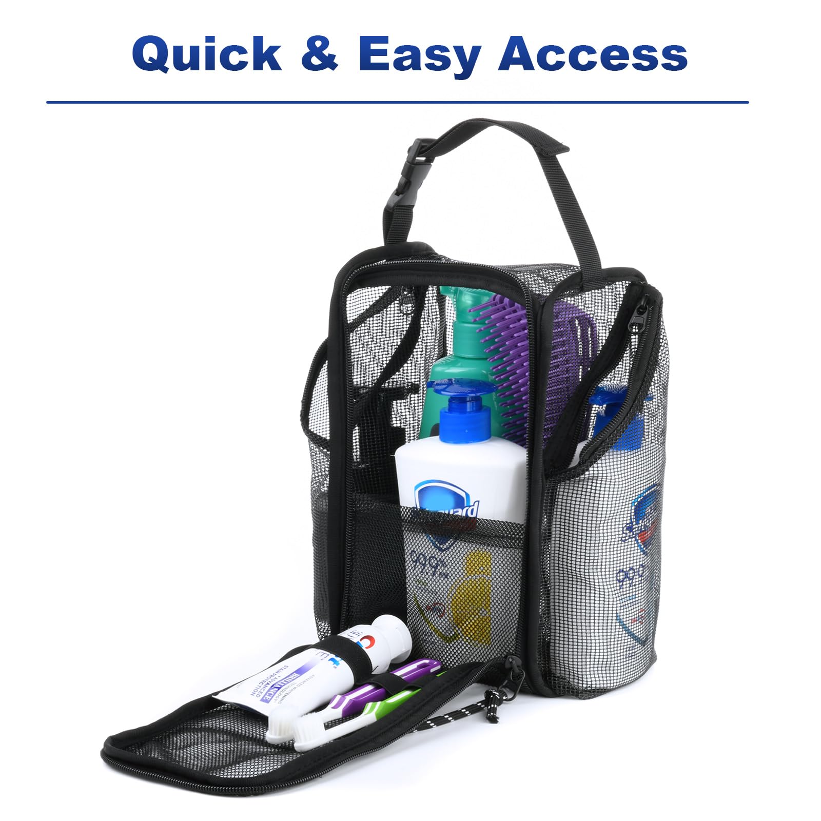 Cosmos Mesh Shower Caddy Toiletry Organizer Hanging Shower Tote Bag, Quick Dry Shower Organizer Portable Bath Bag with Durable Zippers & Side Pockets for Travel, Gym, Swimming, Beach and Camp