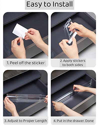 KIKILIE 4 Pack Transparent Drawer Dividers Organizer,Expandable 11-19 Dresser Drawer Divider - Multi-purpose Clear Drawer Organizers DD5250 DD5250