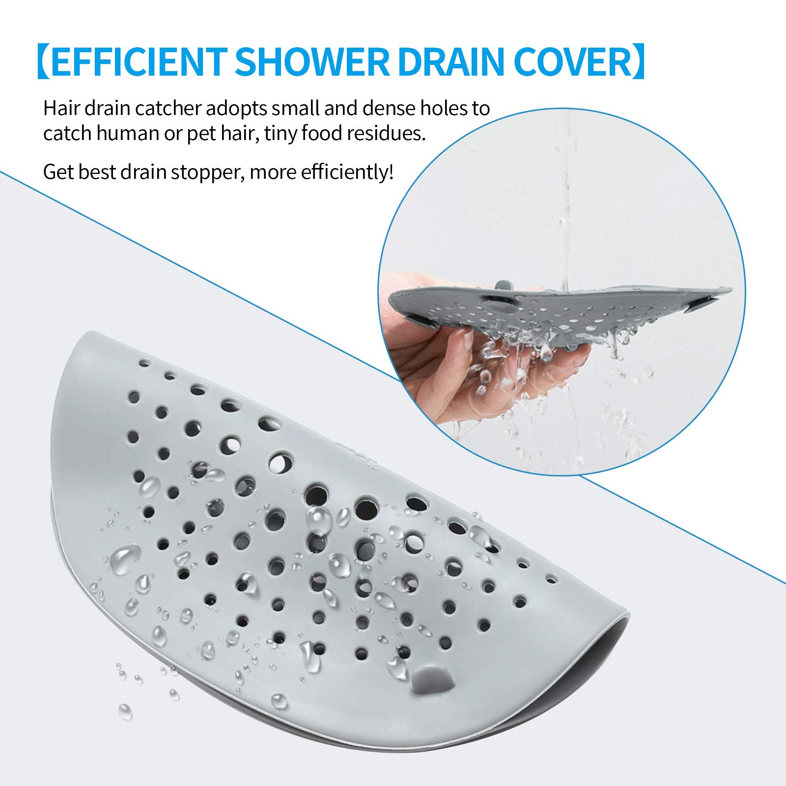 CADUFUELLY 2 Pack Hair Catcher Sink Filter Strainer Drain Stopper for Shower Silicone Hair Stopper, Sink Strainer Filter, Flat Strainer Stopper with Suction Cups for Bathroom, Kitchen, Bathtub