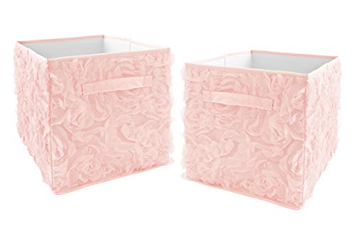 Sweet Jojo Designs Pink Floral Rose Foldable Fabric Storage Cube Bins Boxes Organizer Toys Kids Baby Childrens - Set of 2 - Solid Light Blush Flower Elegant Vintage Boho Shabby Chic Luxury Glam Roses