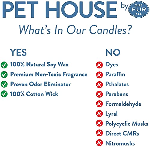One Fur All - 100% Natural Plant-Based Wax Candle, 30+ Fragrances - Pet Odor Eliminator, Appx 60 Hours Burn Time, Scented Jar Candles β Pet House Candle, (Pack of 1, Fresh Citrus)