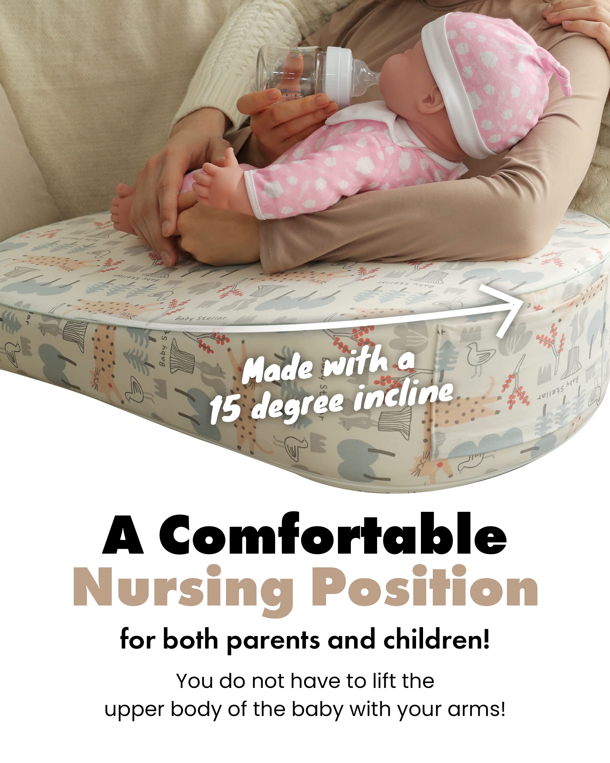 BABESTELLAR Natural Inclined Nursing Pillow | Hypoallergenic Pillow - Nursing Pillows for Breastfeeding | Pillow Lounger | Adjustable Nursing Pillow w/Waist Strap