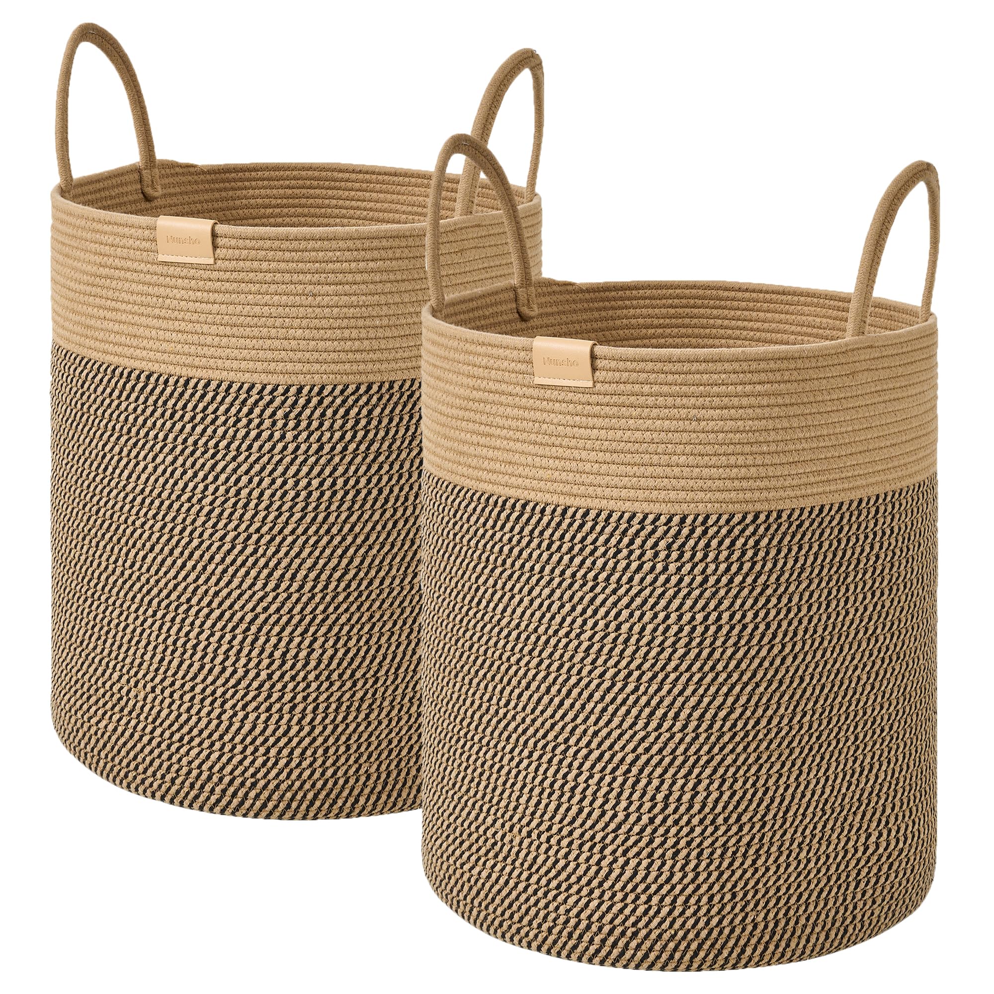 Nunsino Cotton Rope Laundry Hamper Basket,Baby Nursery Woven Storage Basket for Toys Bin,Pillows, Blankets,Clothes (Dark&Brown, 62L*2)