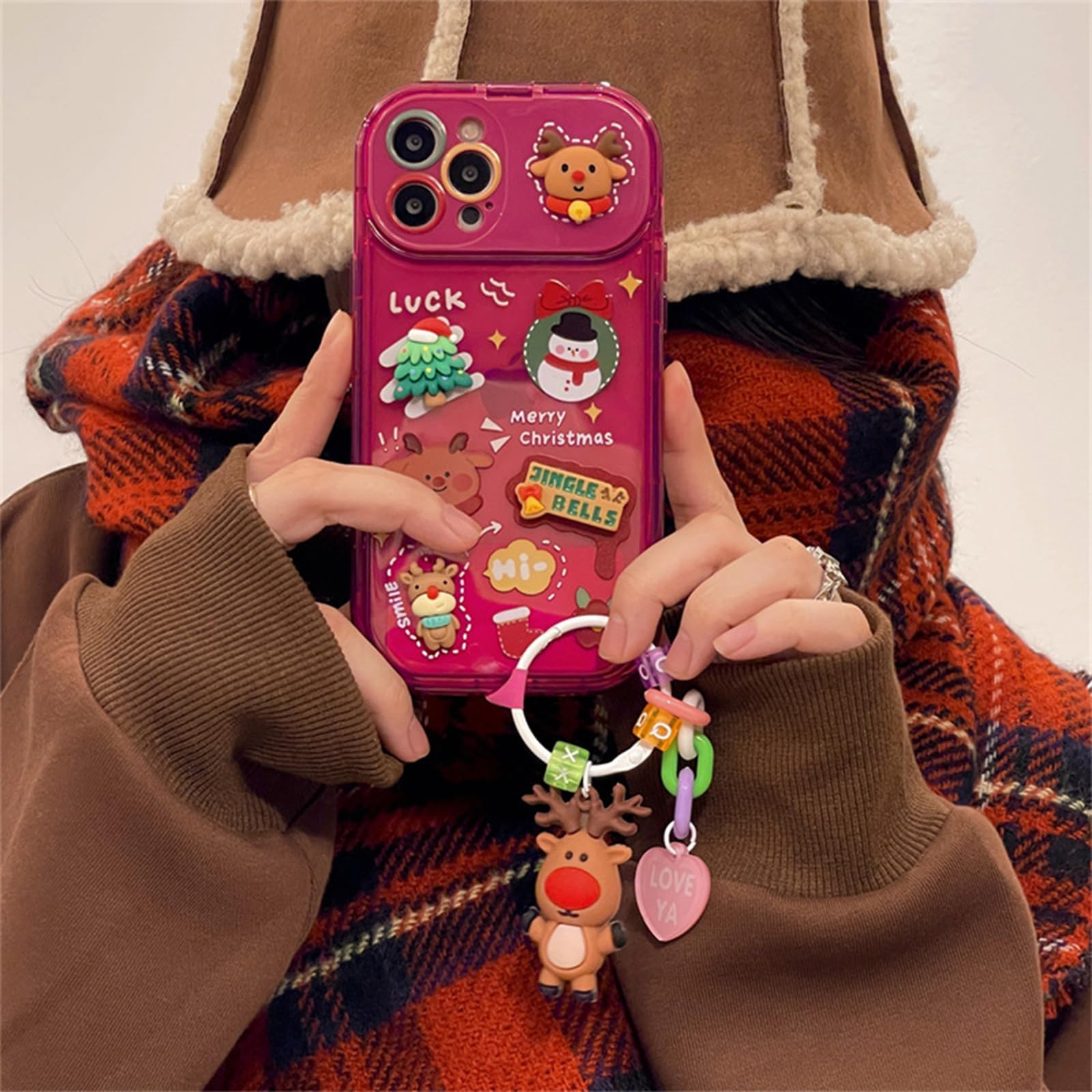 ASSOYEZ Christmas Tree Pendant Flip Mirror Case Cover for iPhone 15 14 13, Cute Soft Silicone Merry Christmas Phone Case Compatible for iPhone (Red,for iPhone15 pro)