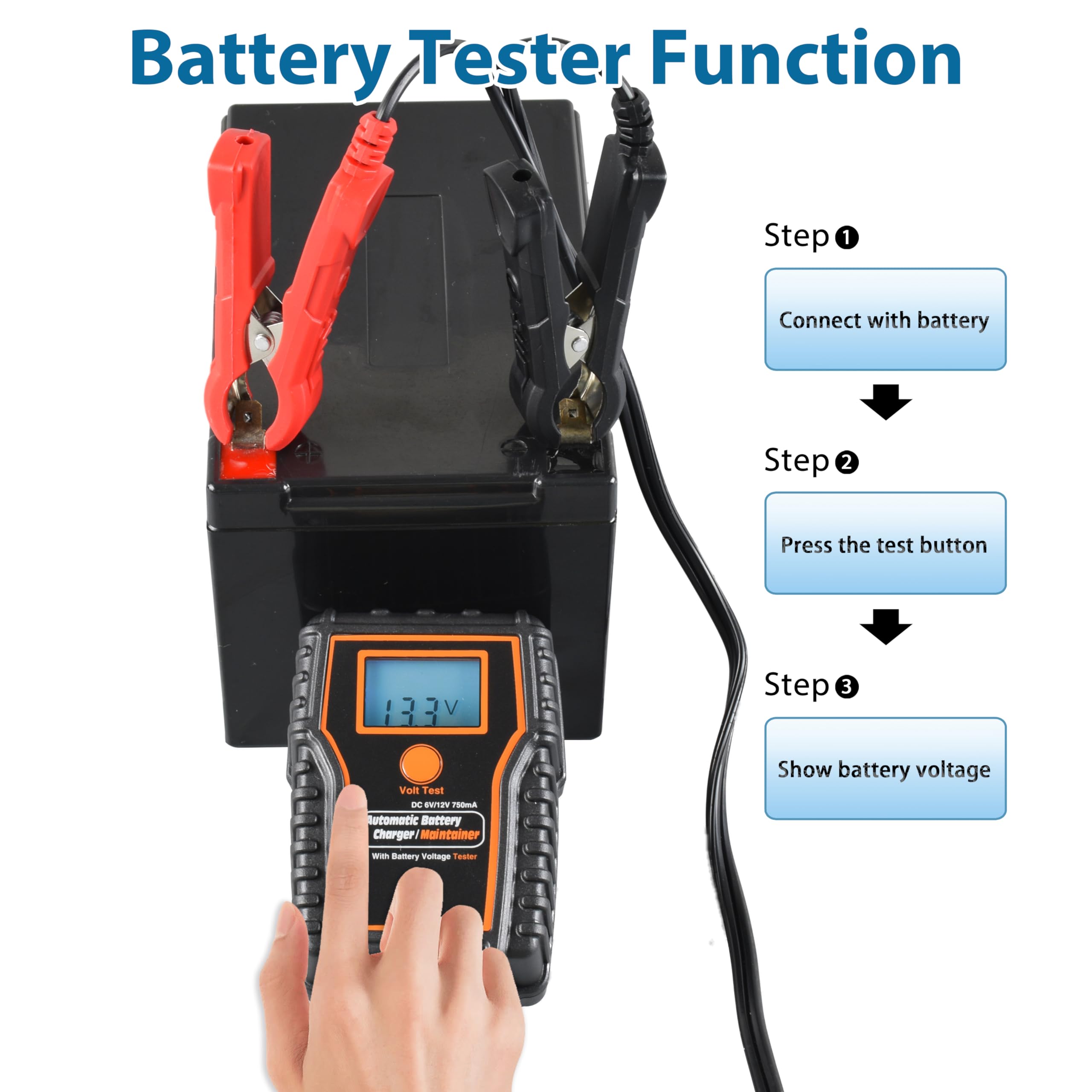 Automotic Battery Trickle Charger Maintainer 12 Volt 750mA Battery Float Charger Maintainer with LCD Float Charging for Motorcycle ATV Lawn Mower Car Boat
