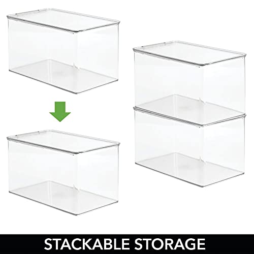 mDesign Stackable Plastic Closet Storage Container Bin Box with Hinge Lid for Organizing Shoes, Booties, Pumps, Sandals, Wedges, Flats, Heels - Lumiere Collection - 2 Pack - Clear