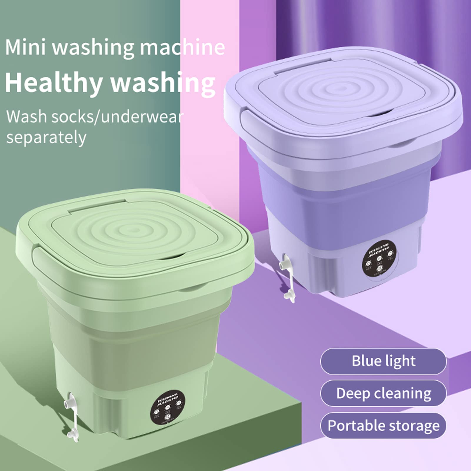 Chpbolly Portable Washing Machine, Mini Foldable Washer and Spin Dryer Small Foldable Bucket Washer, Suitable for Apartment Dorm,Travelling,Best Gift Choice (Green-8 L) (01)