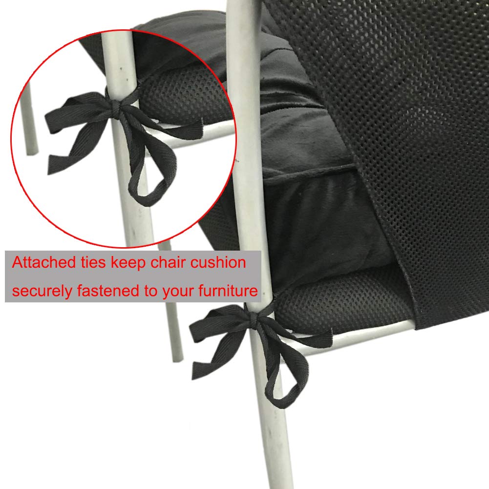 Big Hippo Chair Pads Square Chair Cushion with Ties Soft Thicken Seat Pads Cushion Pillow for Office,Home or Car Sitting 17" x 17"(Black)