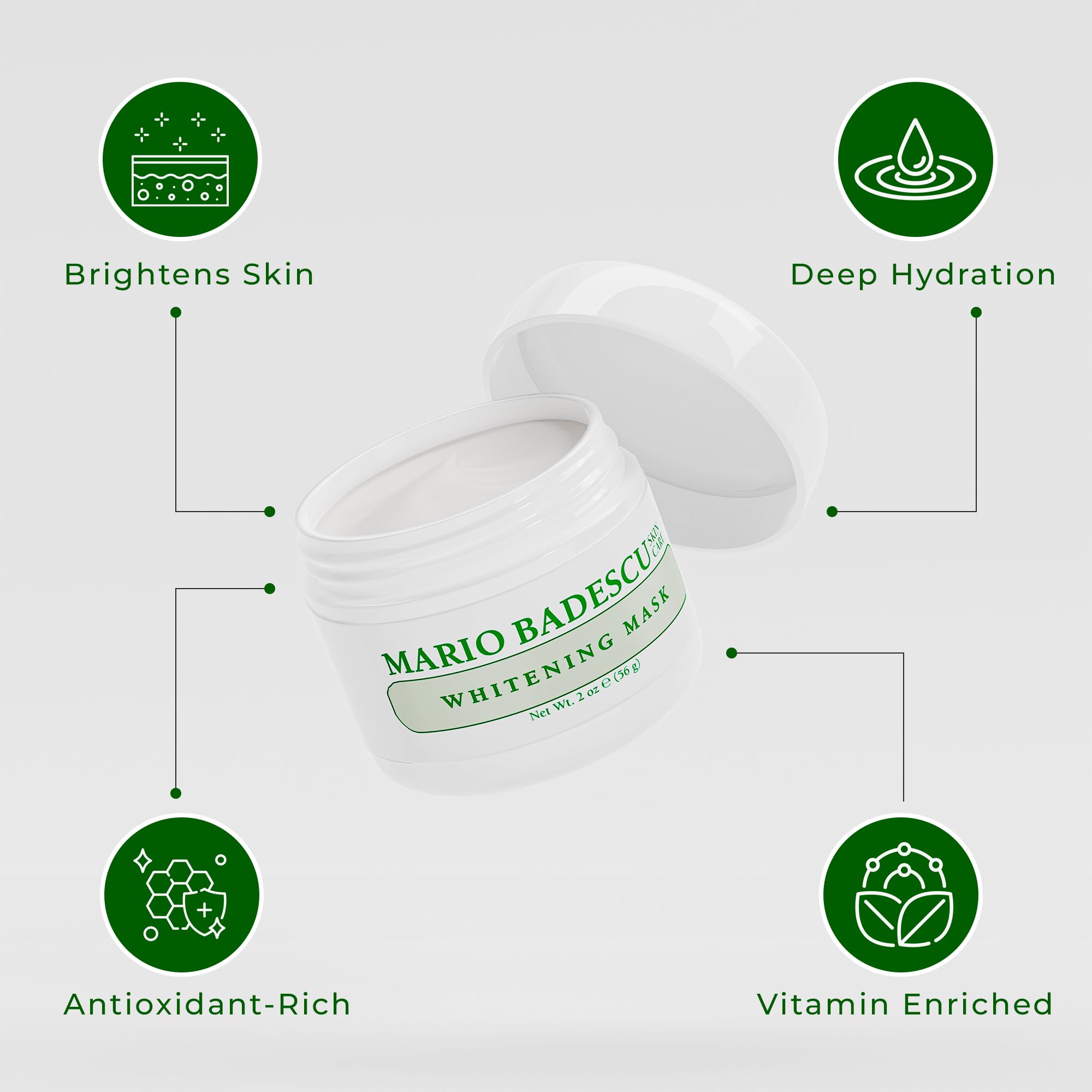 Mario Badescu Kojic Acid Whitening Mask - Illuminating Face Mask for Brightening, Hydration & Discoloration - With Grapeseed Oil, Beeswax & Vitamin E for Smoother, Radiant Skin, 2 Oz