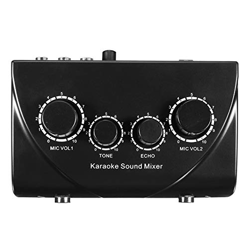 Baoer Karaoke Sound Mixer Audio System Dual Mic Input Portable Mini Digital Karaoke Machine Mixer for Family KTV Black