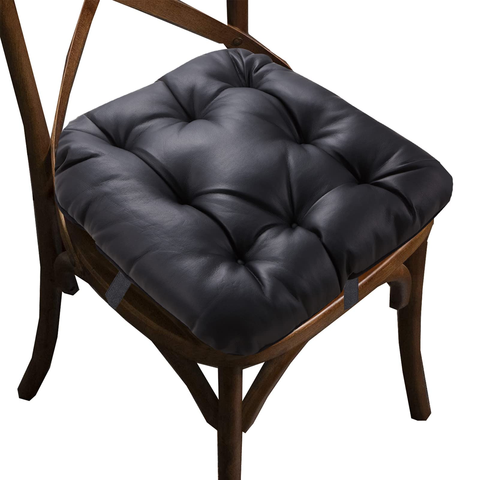 Big Hippo Chair Pads,Soft Leather Tufted Chair Seat Cushion Thicken U-Shape Chair Cushion Padding with Elastic Bands for Home Office Outdoor(Black-1pc)