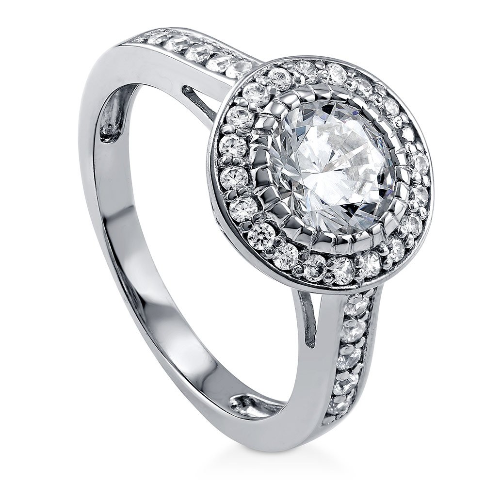 BERRICLE Sterling Silver Halo Wedding Engagement Rings Round Cubic Zirconia CZ Ring for Women, Rhodium Plated Size 8