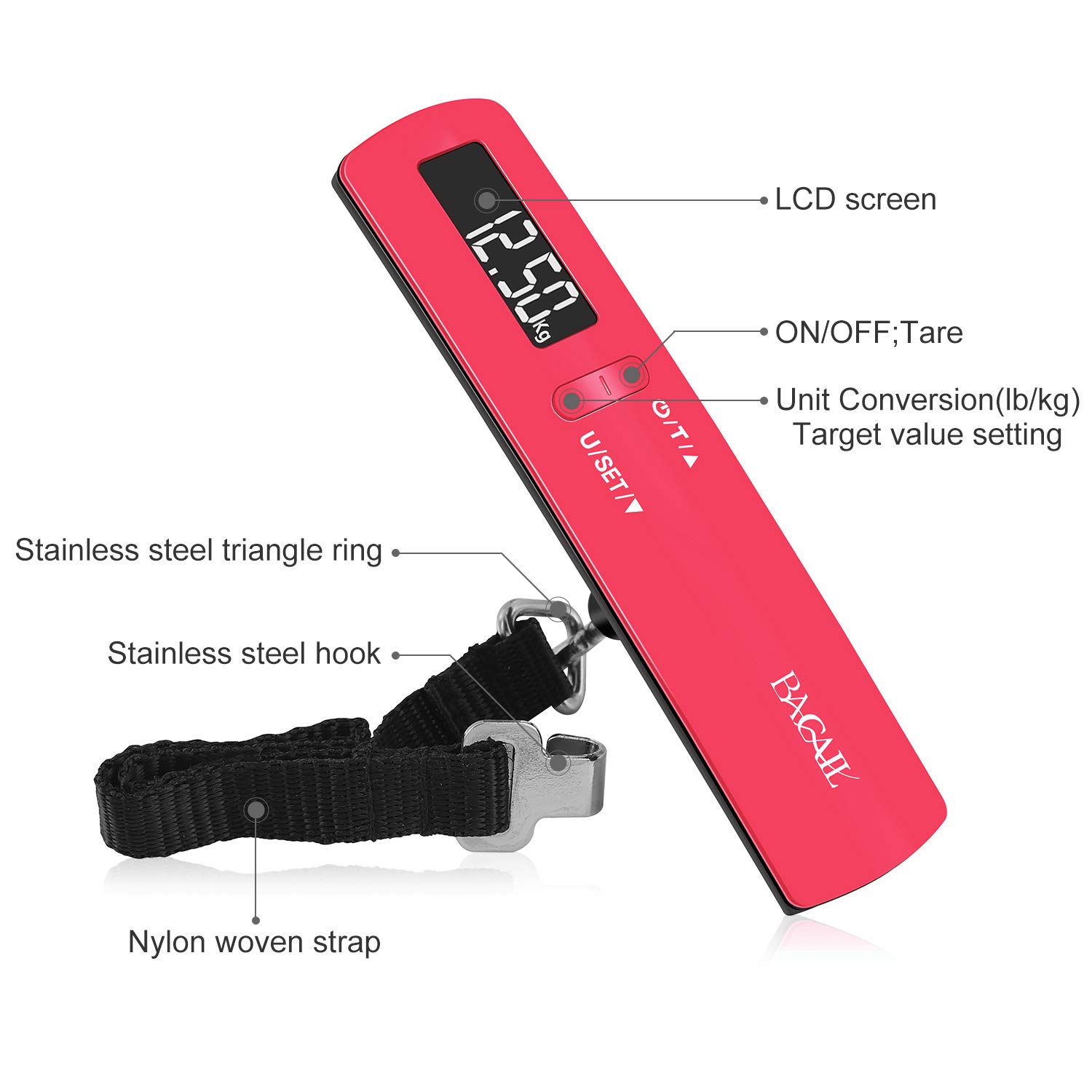 BAGAIL BASICS Digital Luggage Scale, 110lbs Hanging Baggage Scale with Backlit LCD Display, Portable Suitcase Weighing Scale, Travel Luggage Weight Scale with Hook, Strong Straps for Travelers Blue