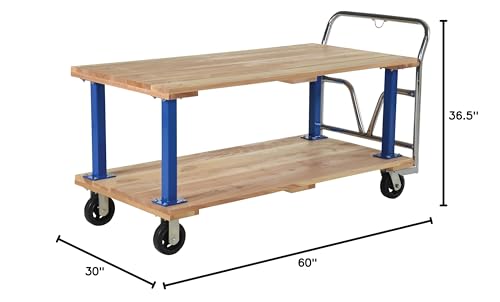 Vestil VHPT/D-3060 Double Decker Hardwood Platform Cart, 1600 lbs Capacity, 60" Length x 30" Width Deck, Overall Height (in.) 36-1/2, Lower Deck Height (in.) 9-1/2, Top Deck Height (in.) 29-1/2