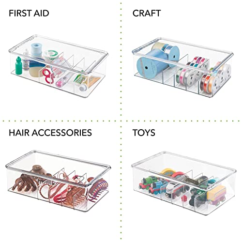 mDesign Stackable Plastic Storage Organizer Container Box for Kitchen Cabinets, Pantry, Countertops - Holds Kids, Child/Toddler Mealtime Sets, Small Accessories - 6 Sections - BPA Free - Clear