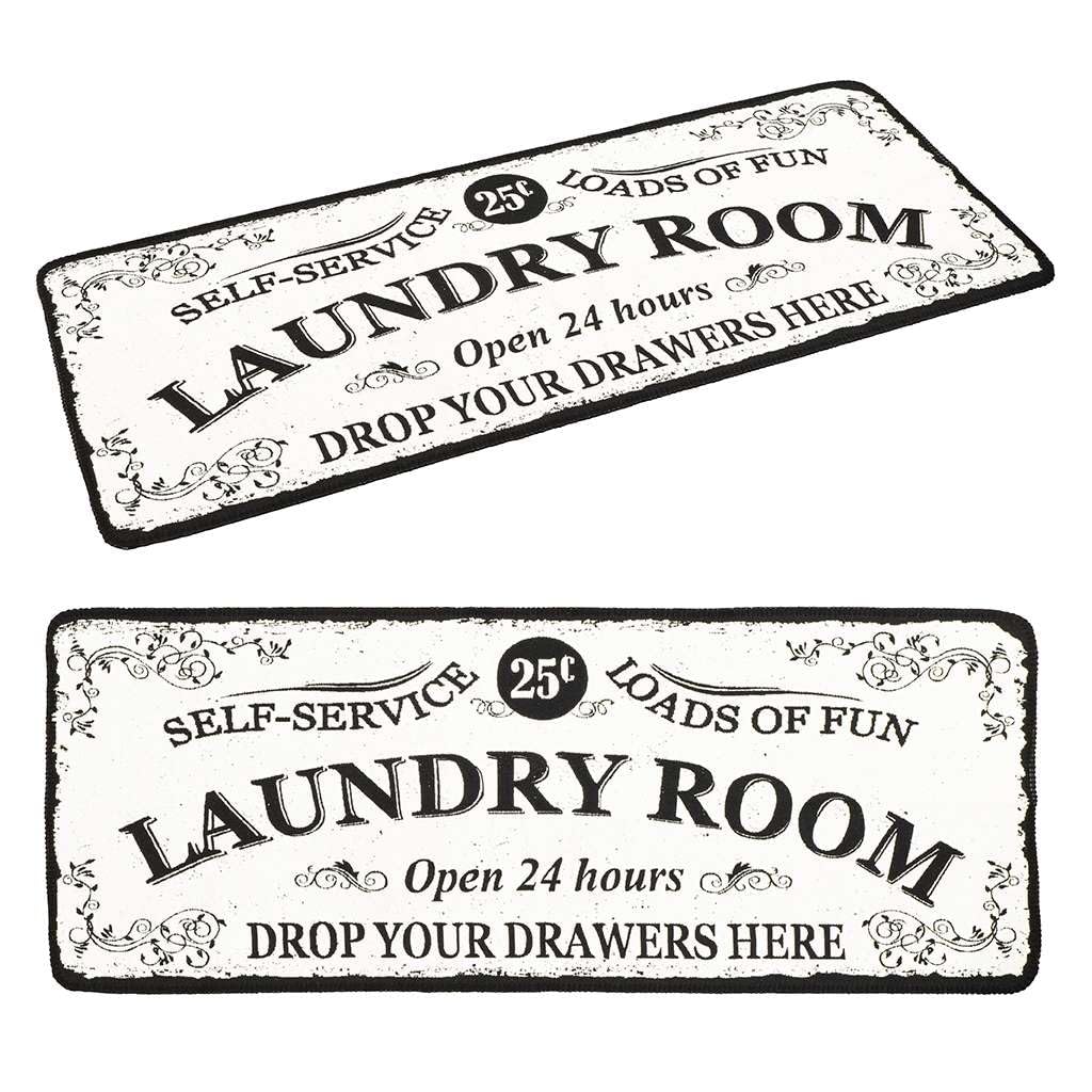Benissimo Soft Woven Rugs, 24"x56"Laundry Room Rug, Funny Non Slip Laundry Mats, Woven, Machine Washable, Runner Floor Mat for Washroom, Bathroom, Self Service-Load of Fun-Open 24 Hours
