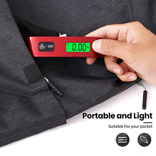 BAGAIL Digital Luggage Scale,110lbs Hanging Baggage Scale with Backlit LCD Display,Portable Suitcase Weighing Scale,Travel Luggage Weight Scale with Hook,Strong Straps for Travelers.(Red with Temp)