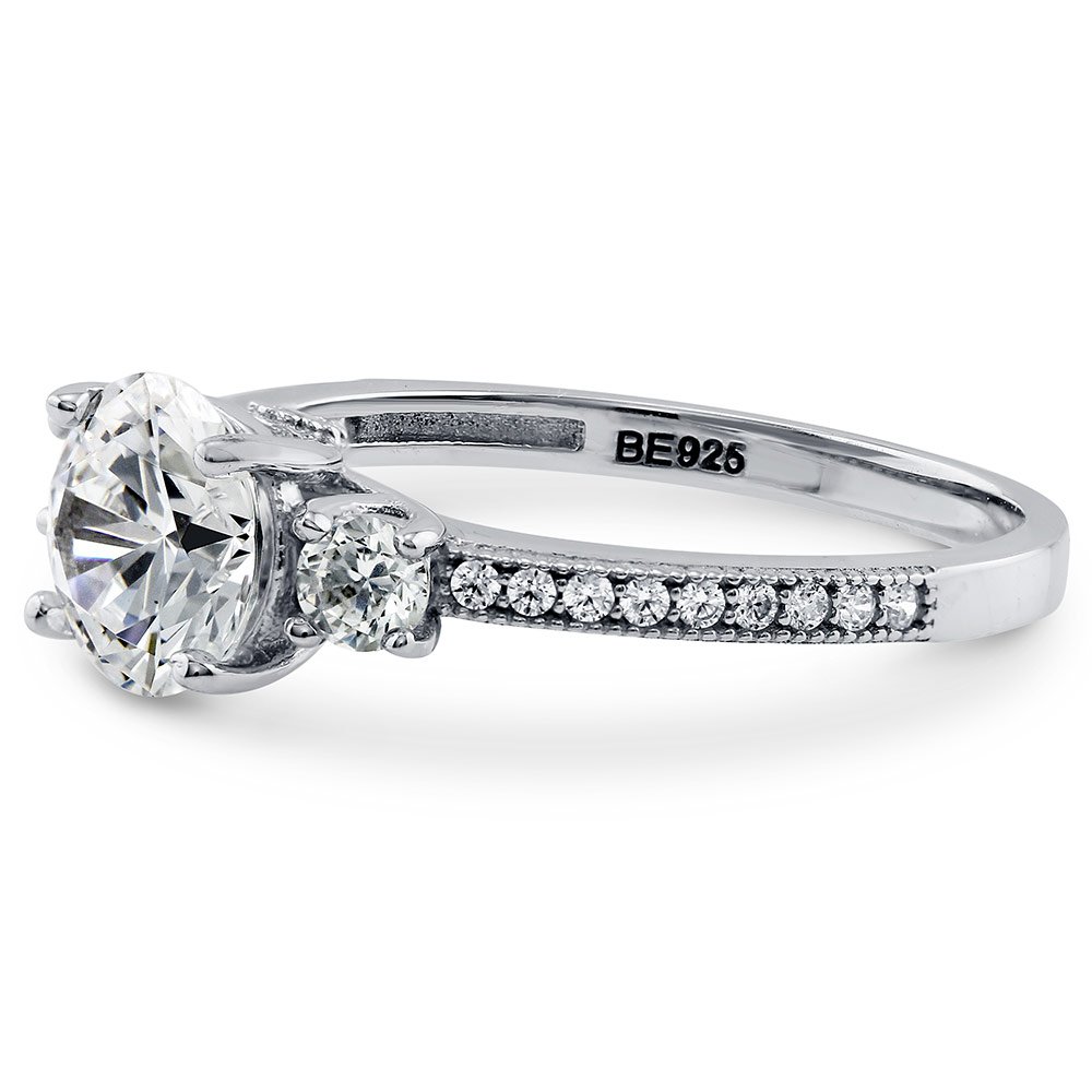 BERRICLE Sterling Silver 3-Stone Wedding Engagement Rings Round Cubic Zirconia CZ Promise Ring for Women, Rhodium Plated Size 5
