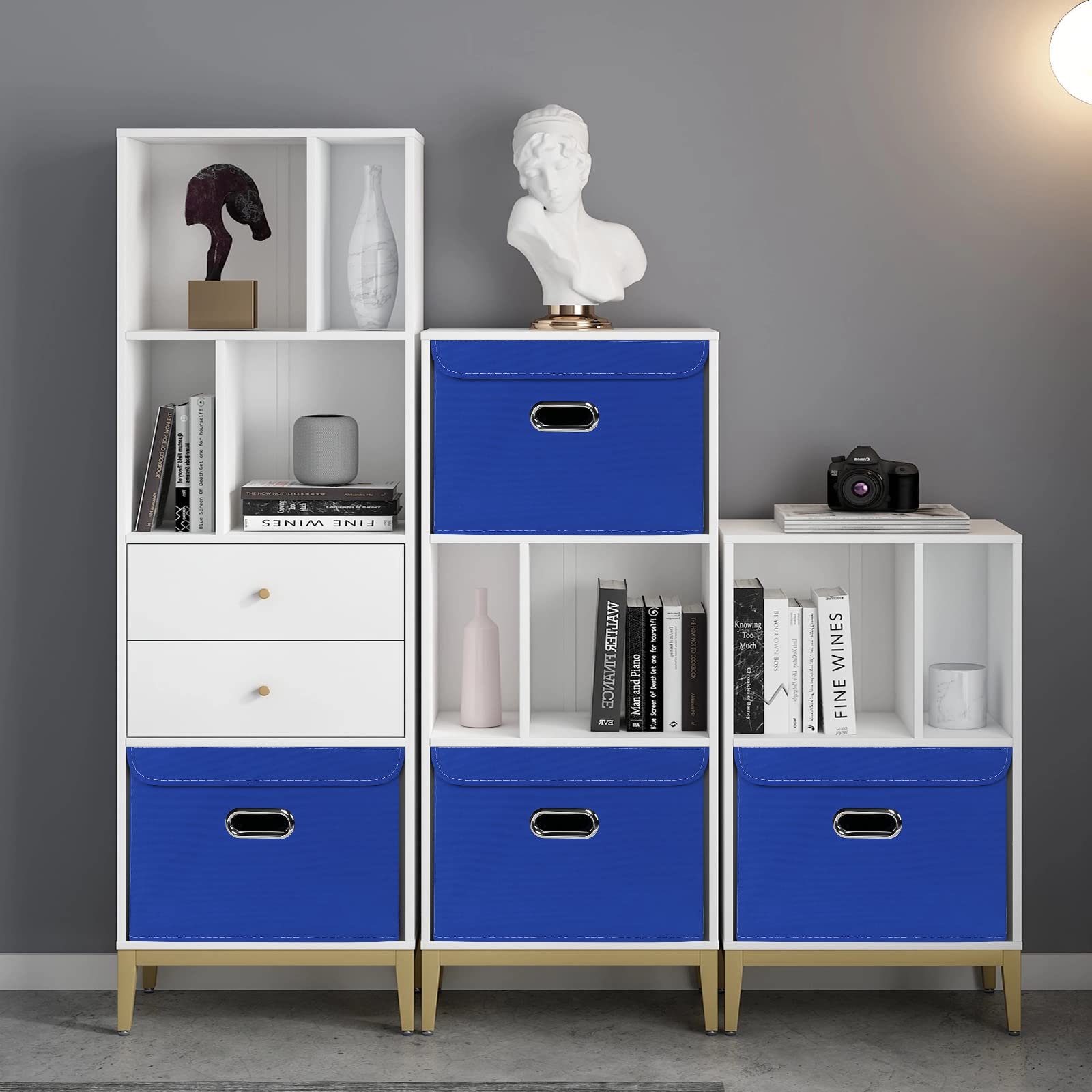 Yunkeeper Fabric Storage Bins with Lids Closet Organizers Foldable Cubes Basket with Handles Cube Boxes for Home ,Dark Blue