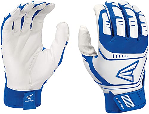 Easton Baseball Walk Off Power Leverage Adult Batting Gloves, White Royal, Small
