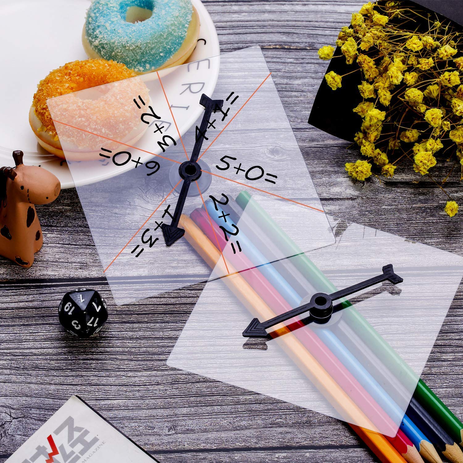 Gejoy 5 Packs Transparent Spinners Dry Erase Math Spinner with Rotating Arrow for Teaching