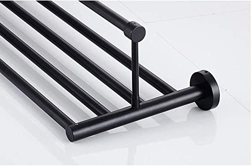 XHALERY Towel Rack European Black Long 304 Stainless Steel Double Towel Shelf Oil Rubbed Bronze Bath Towel Holder Shelf Wall Mounted Towel Rail Hotel Hardware Bathroom Accessories(Size:60c