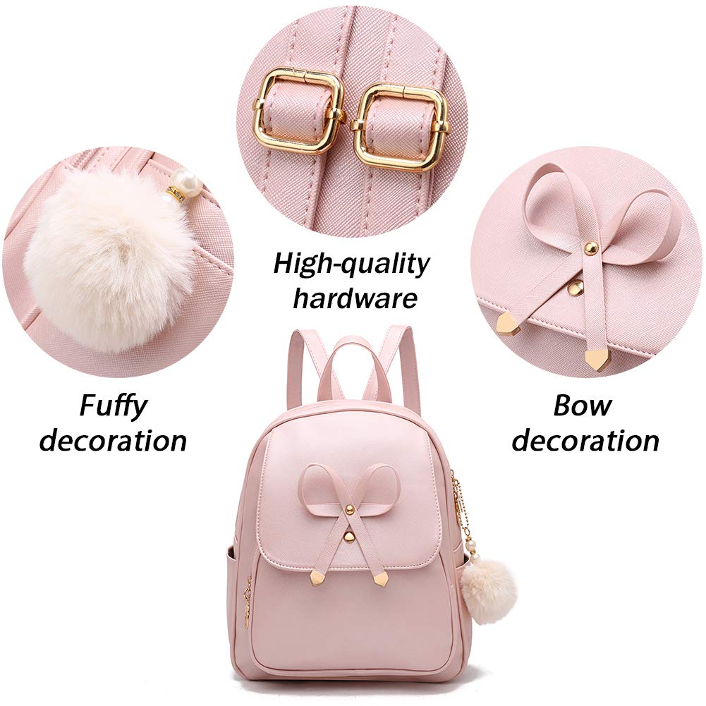 BAG WIZARD Cute Bowknot Mini Leather Backpack Fashion Small Daypacks Purse Women