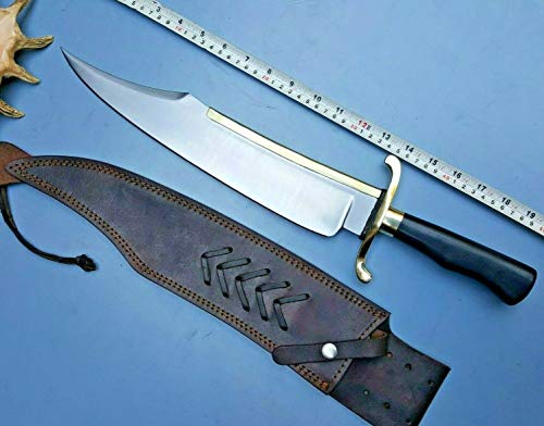 Barq Metals Beautiful Custom Hand M,ade Stainless Steel ''50cm'' Alamo Musso Bowi knife With Pure Leather Sheath