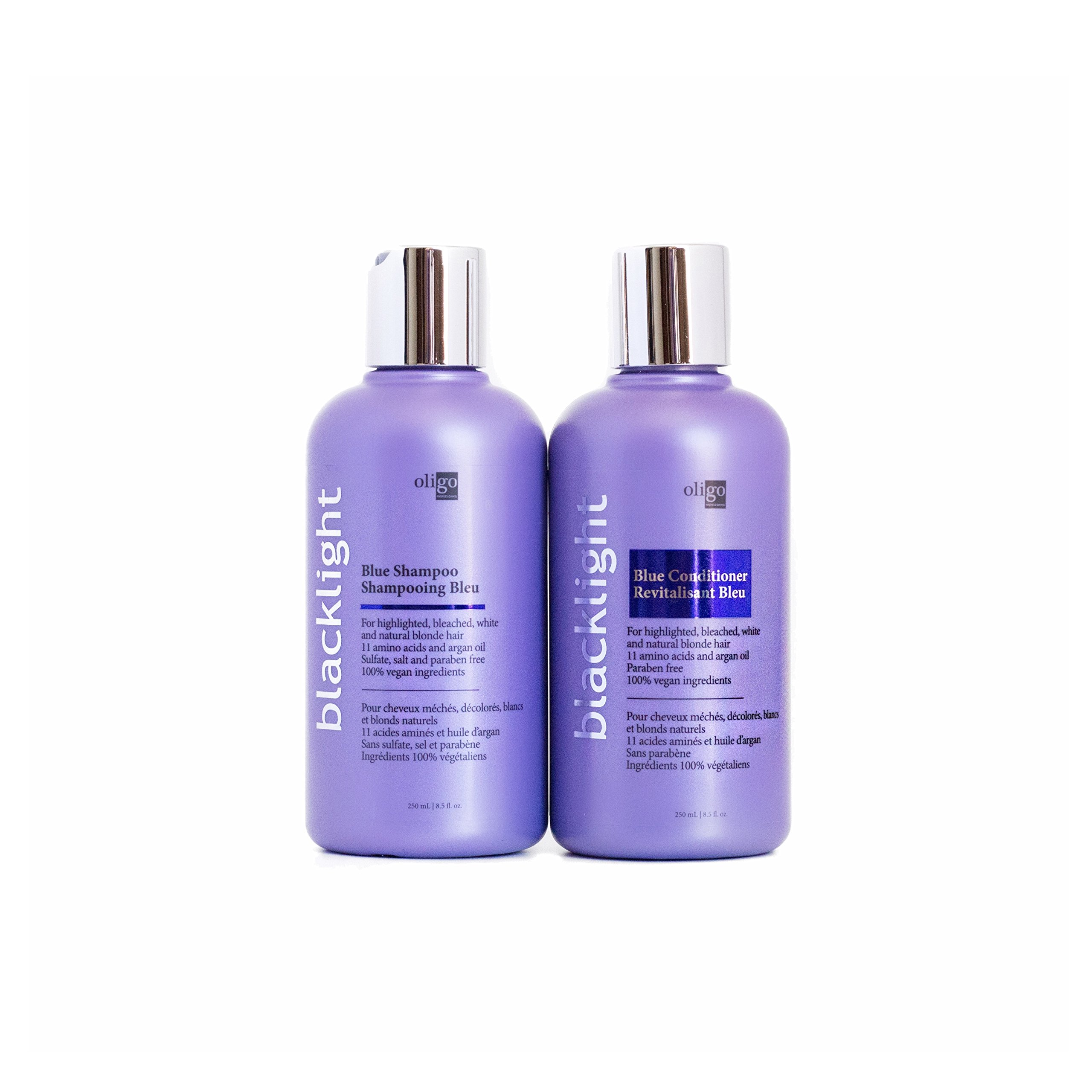 Oligo Professionnel - Blacklight Blue Shampoo & Conditioner for blondes - Sulfate-Free - Vegan - Eliminate brassy tones - Refresh Faded Highlights - Argan oil - Hydrating Formula - 8.5oz DUO BUNDLE