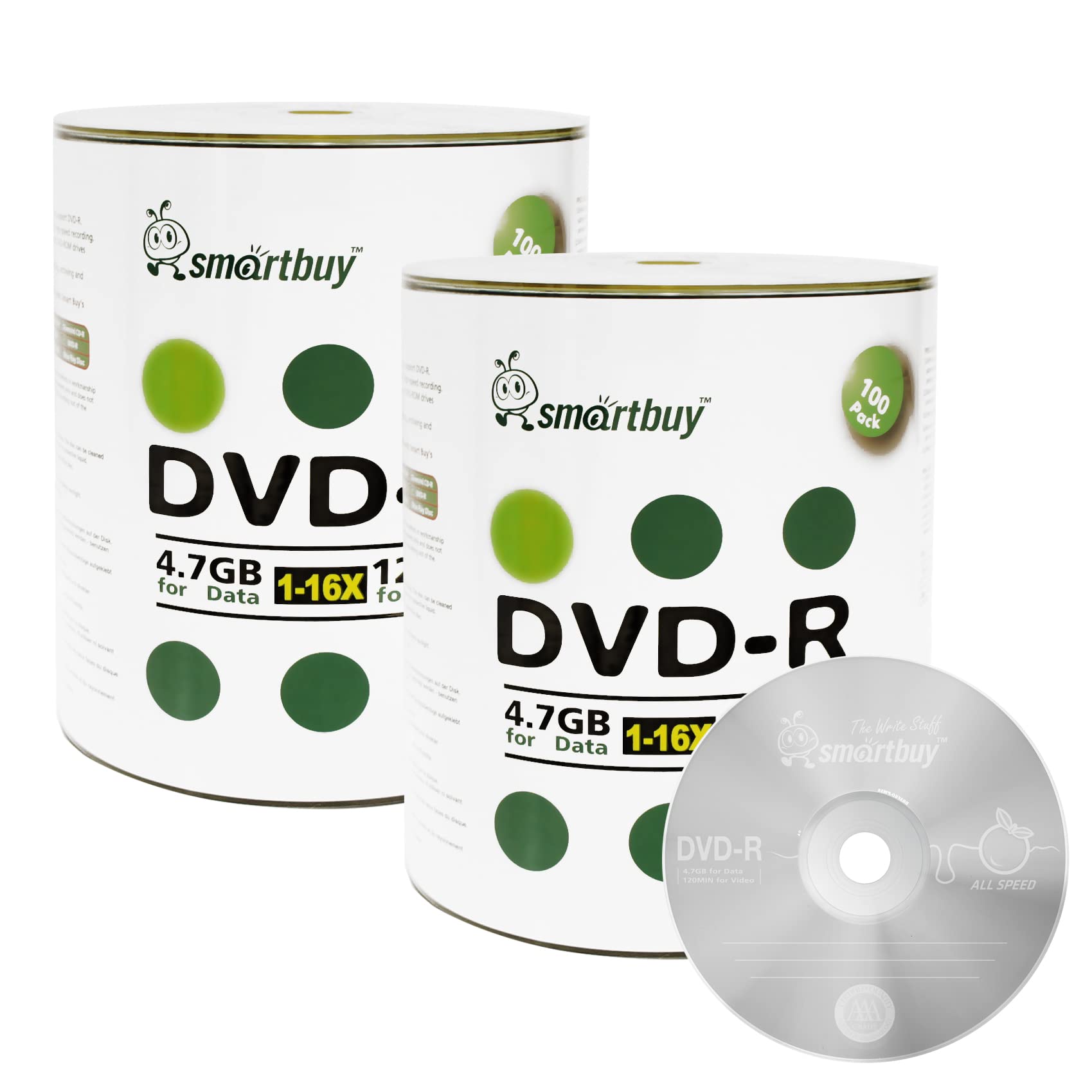 Smartbuy 200-disc 4.7gb/120min 16x DVD-R Logo Top Blank Data Recordable Media Disc