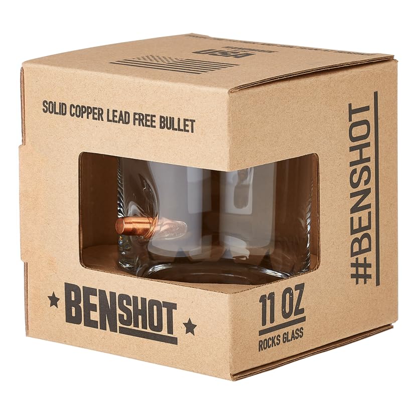 BenShot 'Merica Rocks Glass with Real .308 Bullet - 11oz | Made in the USA [Set of 4]