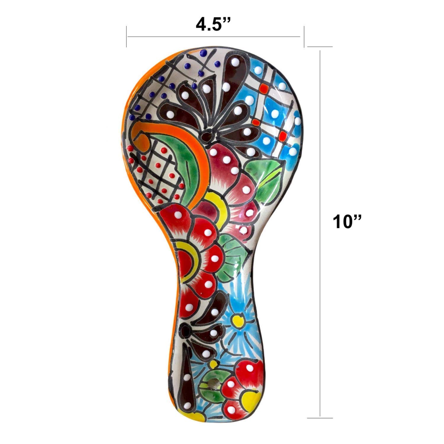 Colorful Ceramic Spoon Rest β Hand-Painted Large Talavera Kitchen Utensil Holder for Counter & Stove Top in Gift Box - Dishwasher Safe Lead Free Cooking Ladle Dish Mexican Style Cuchara Multicolor