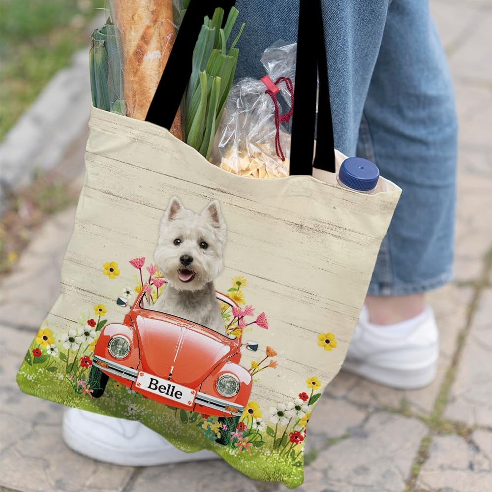 BAGEYOU Spring Flowers Lawn Tote Bag Shih Tzu USA Flag Background Patriotic