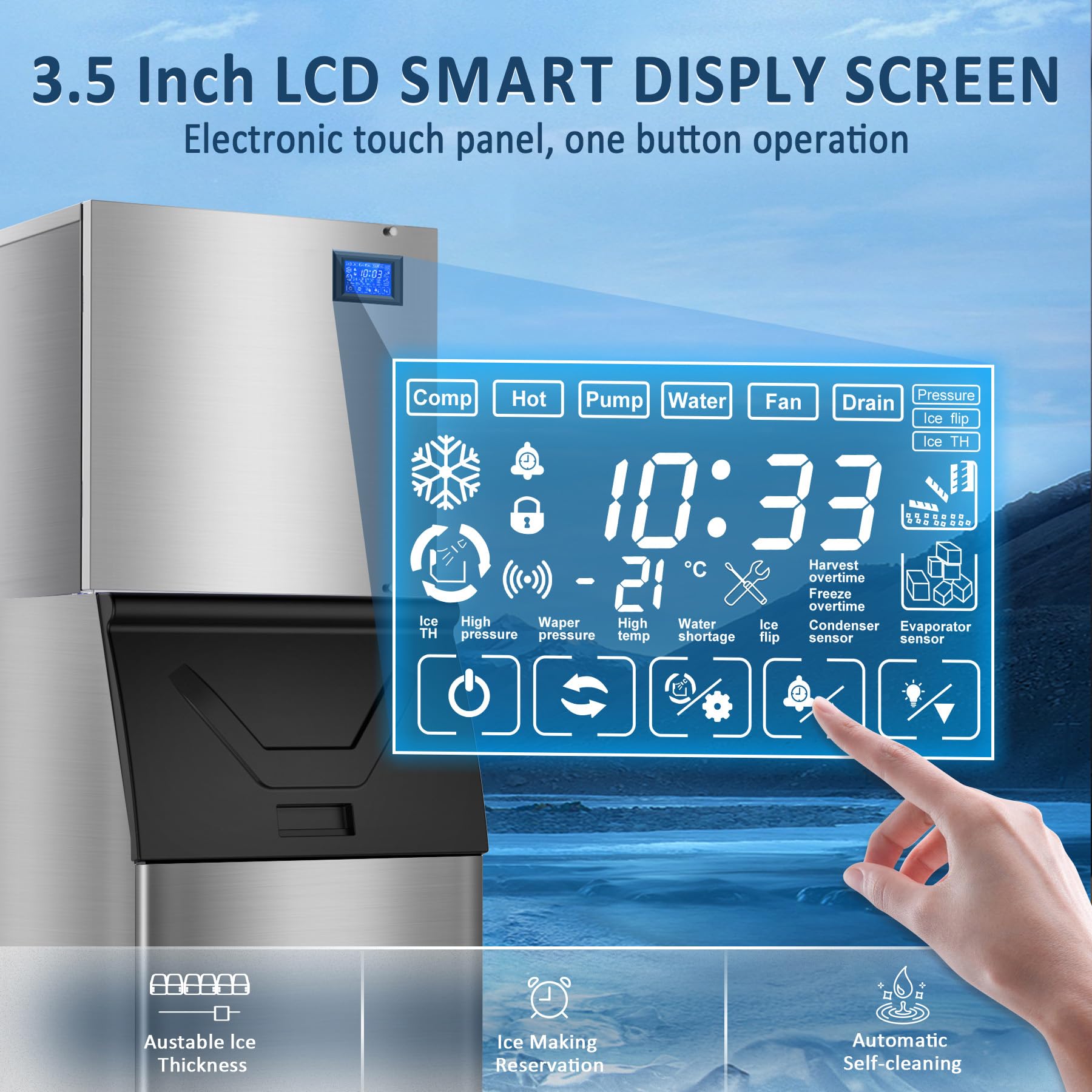 Commercial Ice Maker Machine, 500LBS/24H with 360LBS Large Storage Bin Stainless Steel Industrical Ice Machine 156pcs Clear Cubes in 10Mins, Air Cooled Freestanding Ice Maker for Restaurant Coffee Bar