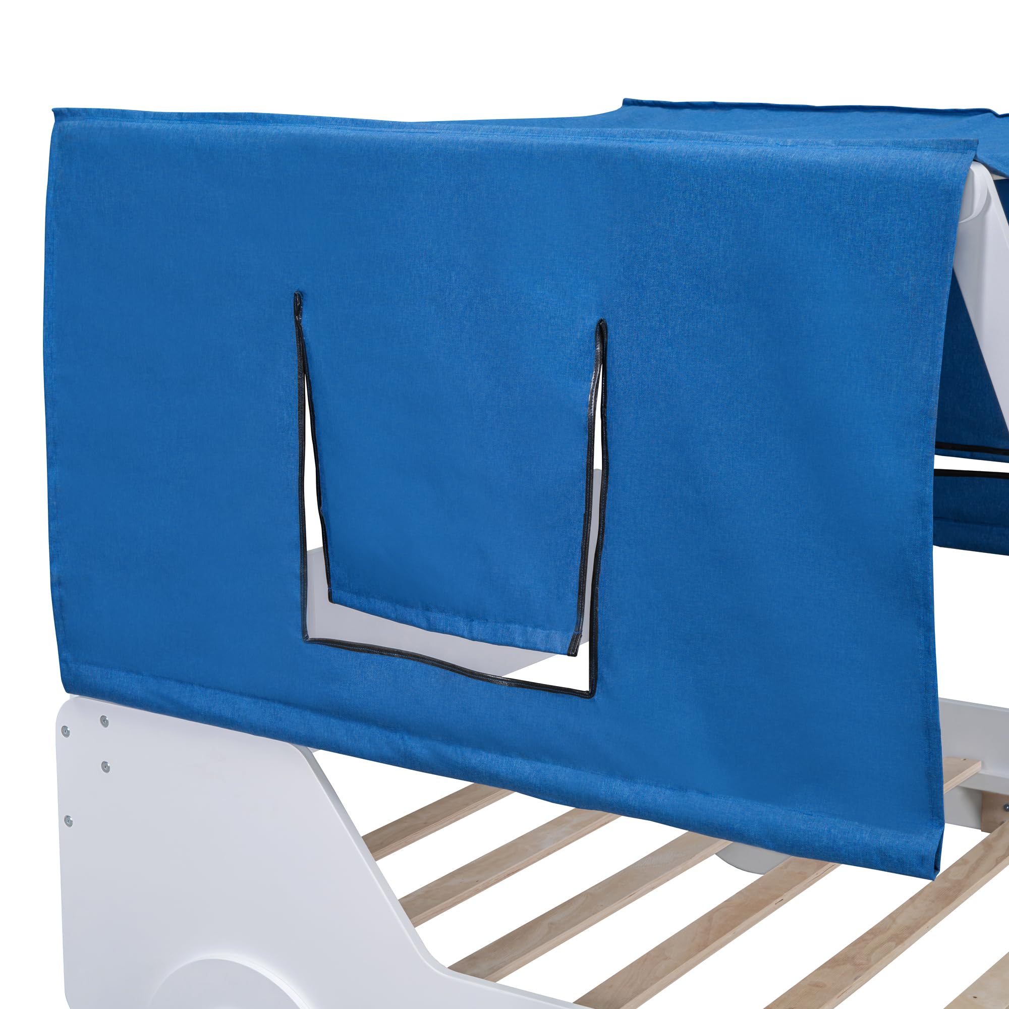 Merax Twin Size Car-Shaped Bed with Tents,Montessori Inspired Bedroom,Natural