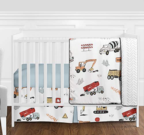 Sweet Jojo Designs Construction Truck Foldable Fabric Storage Cube Bins Boxes Organizer Toys Kids Baby Childrens - Set of 2 - Grey Yellow Orange Red and Blue Transportation