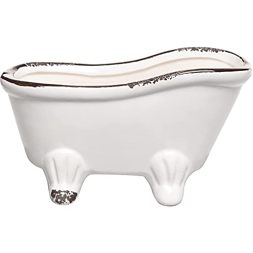 MyGift 6-Inch White Ceramic Indoor Plant Pot, Claw Foot Bathtub Mini Succulent Planter Pot, Petite French Country Bathroom Decor Soap Dish