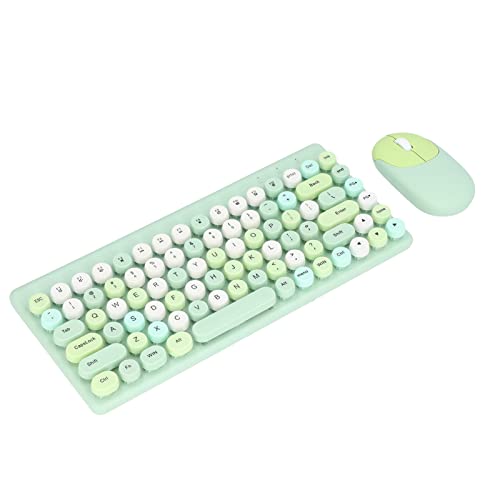 ASHATA Wireless Keyboard Mouse Combo, 86 Keys Retro Round Keycap Cute Mix Color USB Keyboard Mouse Set, 1200DPI Mouse, Gaming Keyboard for Girls, Compatible with Laptops Desktop Computers(Green)
