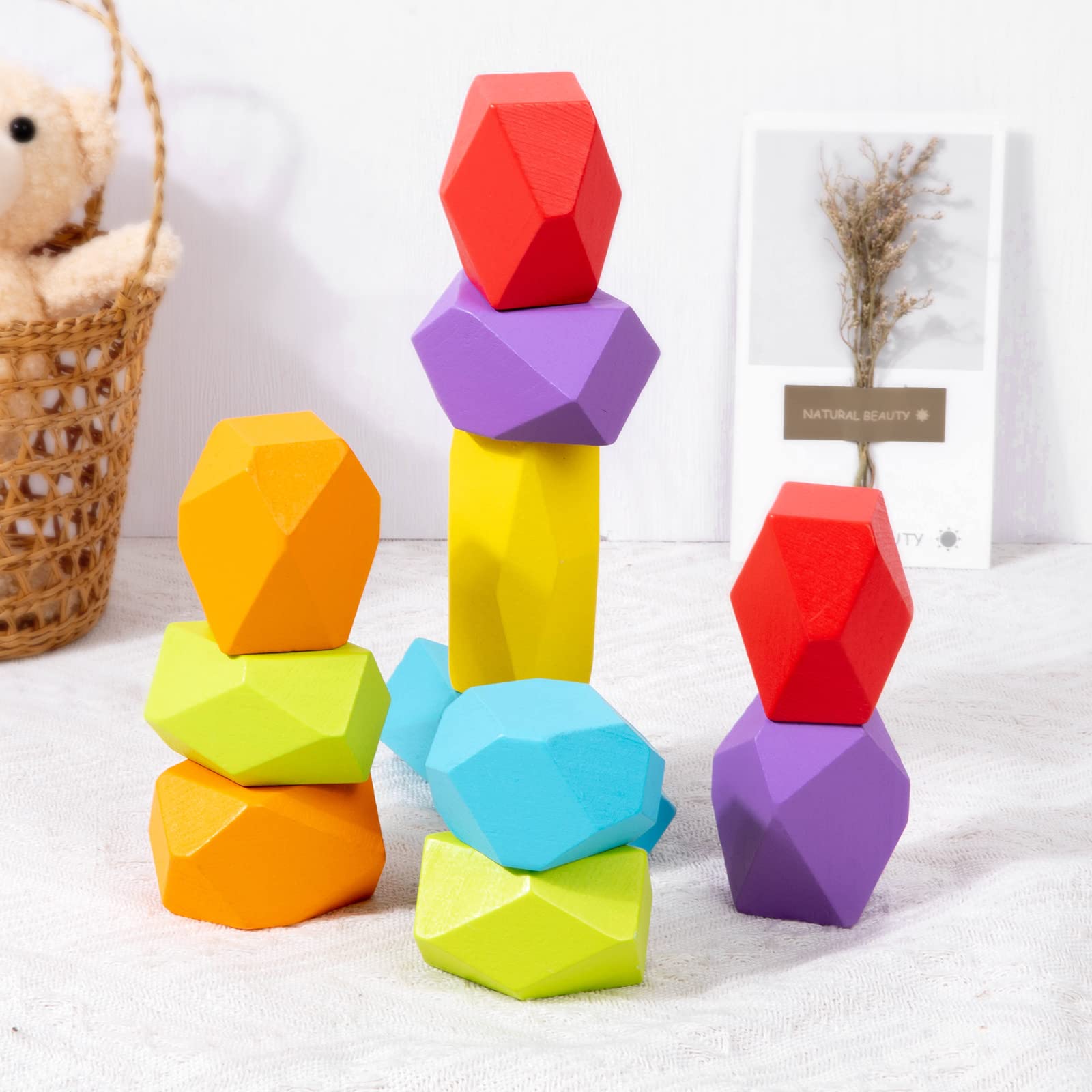 Auvewilo Wooden Stacking Stones Toy, Balancing Educational Game for Kids
