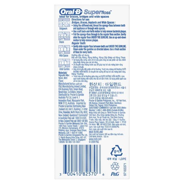 Oral-B Super Floss Mint Dental Floss for Braces Bridges - 50 Strips (2-Pack)