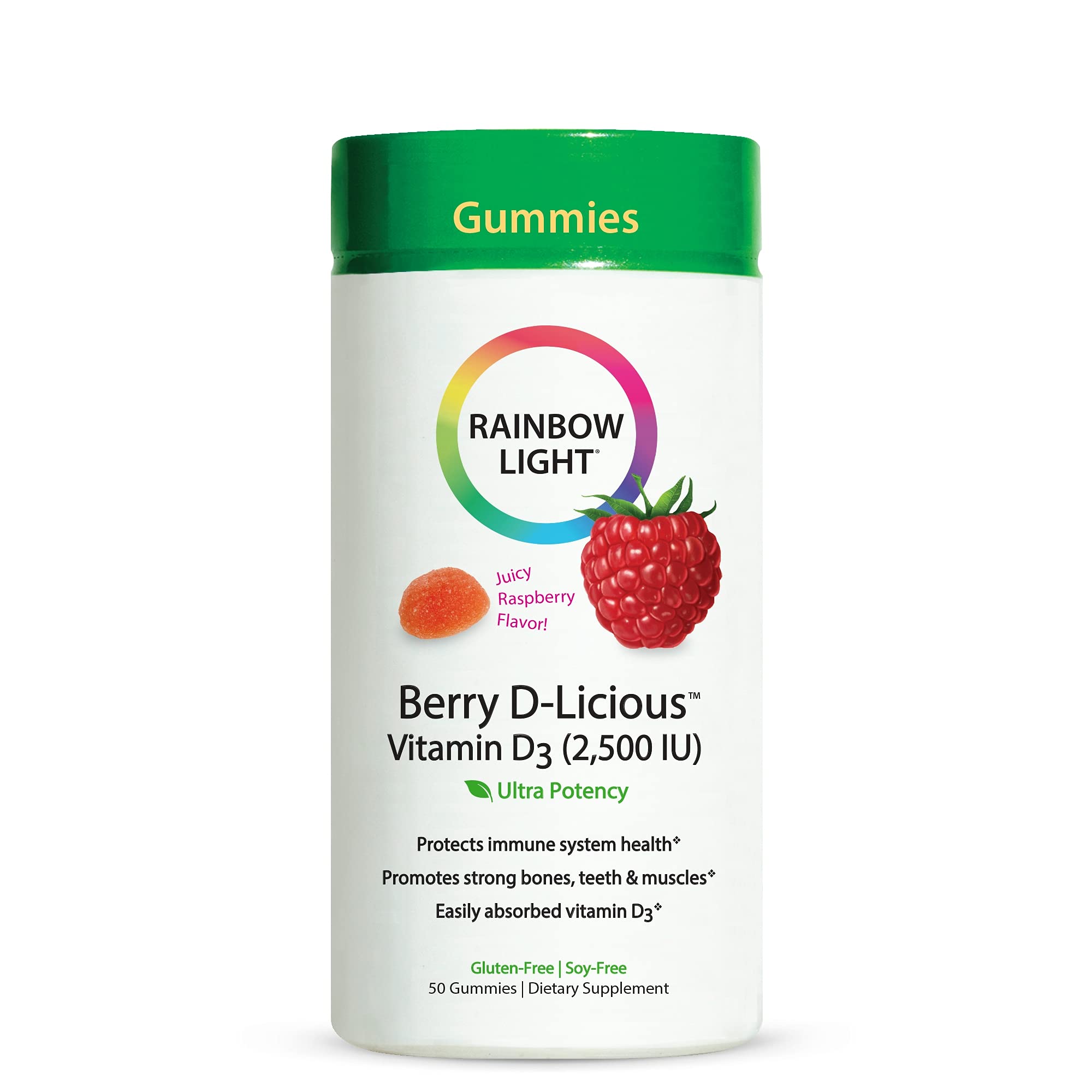 Rainbow Light - Berry D-Licious 2,500 IU Vitamin D3 Gummy - Ultra Potency Vitamin D Supplement Supports Bone and Muscle Strength, Calcium Absorption, and Circulatory Health; Gluten-Free - 50 Count