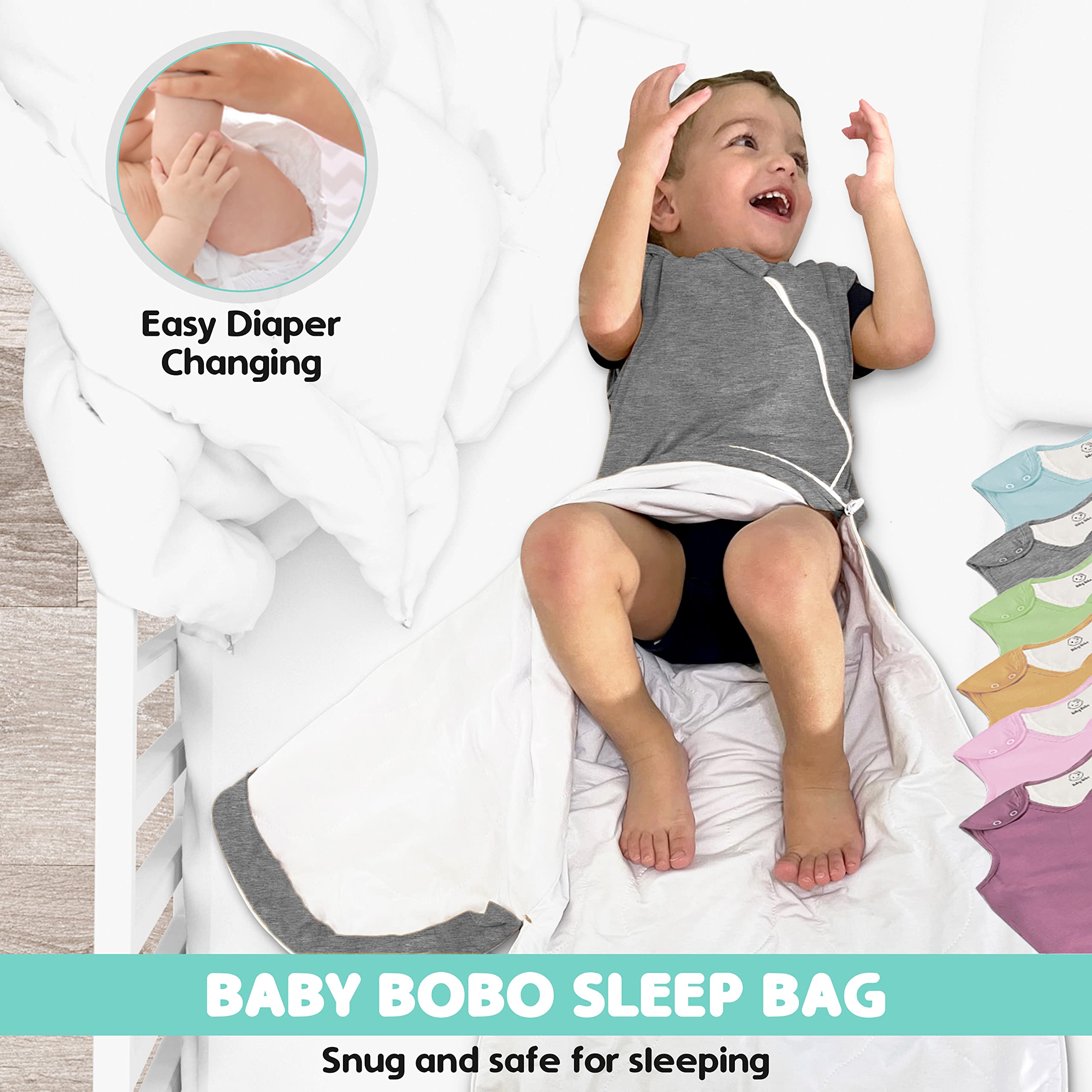 Baby Bobo Bamboo Sleeping Bag for Babies and Toddlers Zippered (Fog Grey, 6-18 Months)