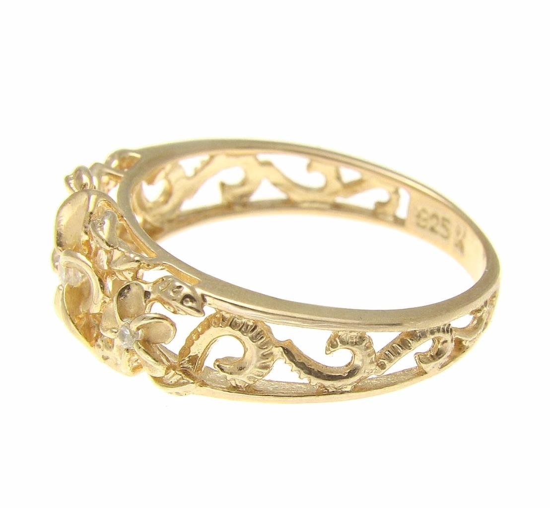 Arthur's Jewelry Yellow gold plated silver 925 Hawaiian 3 plumeria flower cz ring maile leaf cut out scroll size 8.5
